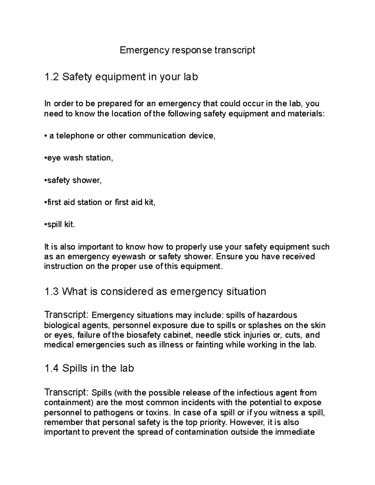 Emergency response transcript - It is also important to know how to ...