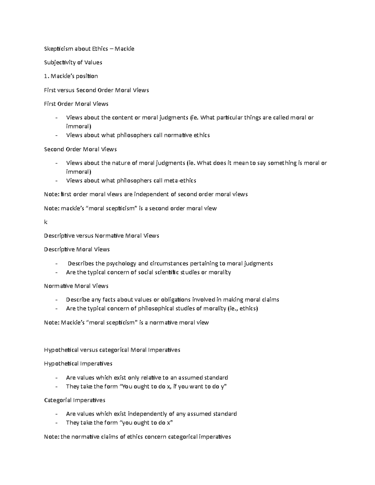 Class 6 (Sep 24) - Skepticism about Ethics - Mackie - Skepticism about ...