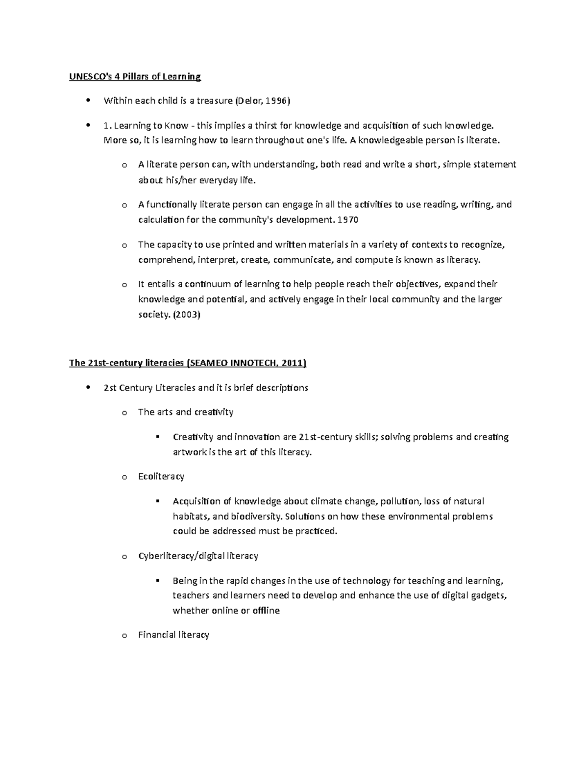 Unesco's 4 Pillars OF Learning - UNESCO's 4 Pillars of Learning Within ...