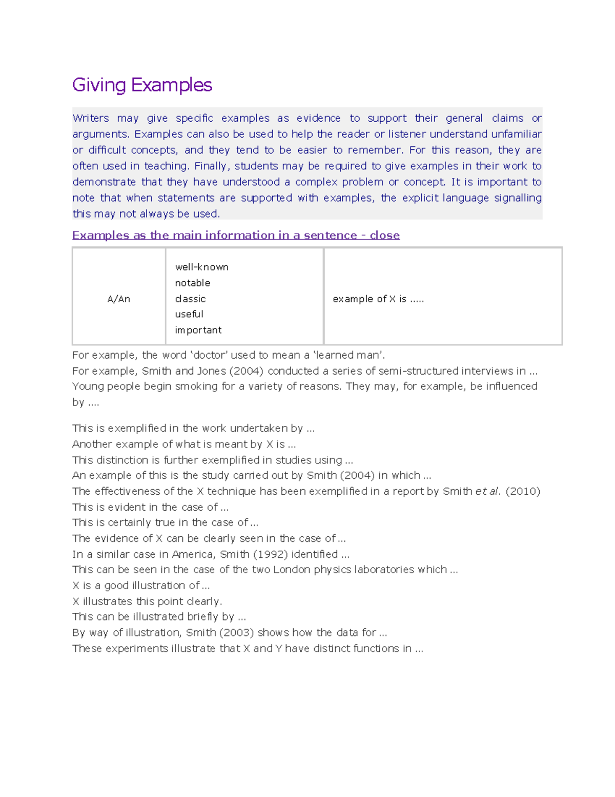 Giving Examples - study - Giving Examples Writers may give specific ...