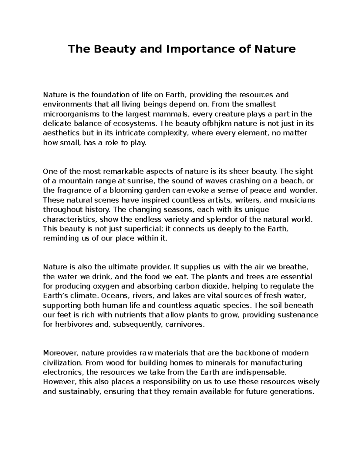 Nature essay^ - The Beauty and Importance of Nature Nature is the ...