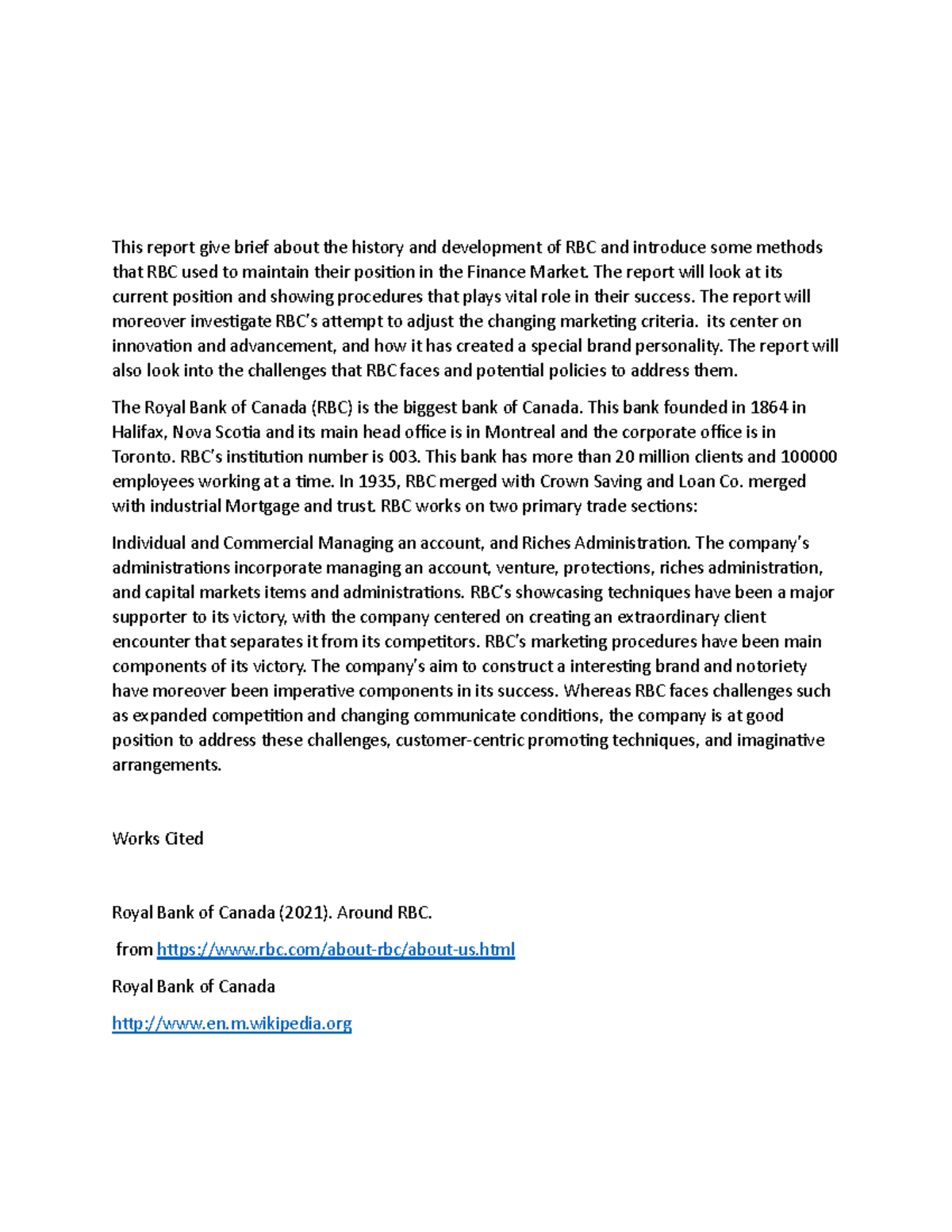 Introduction of RBC - bhgy - This report give brief about the history ...