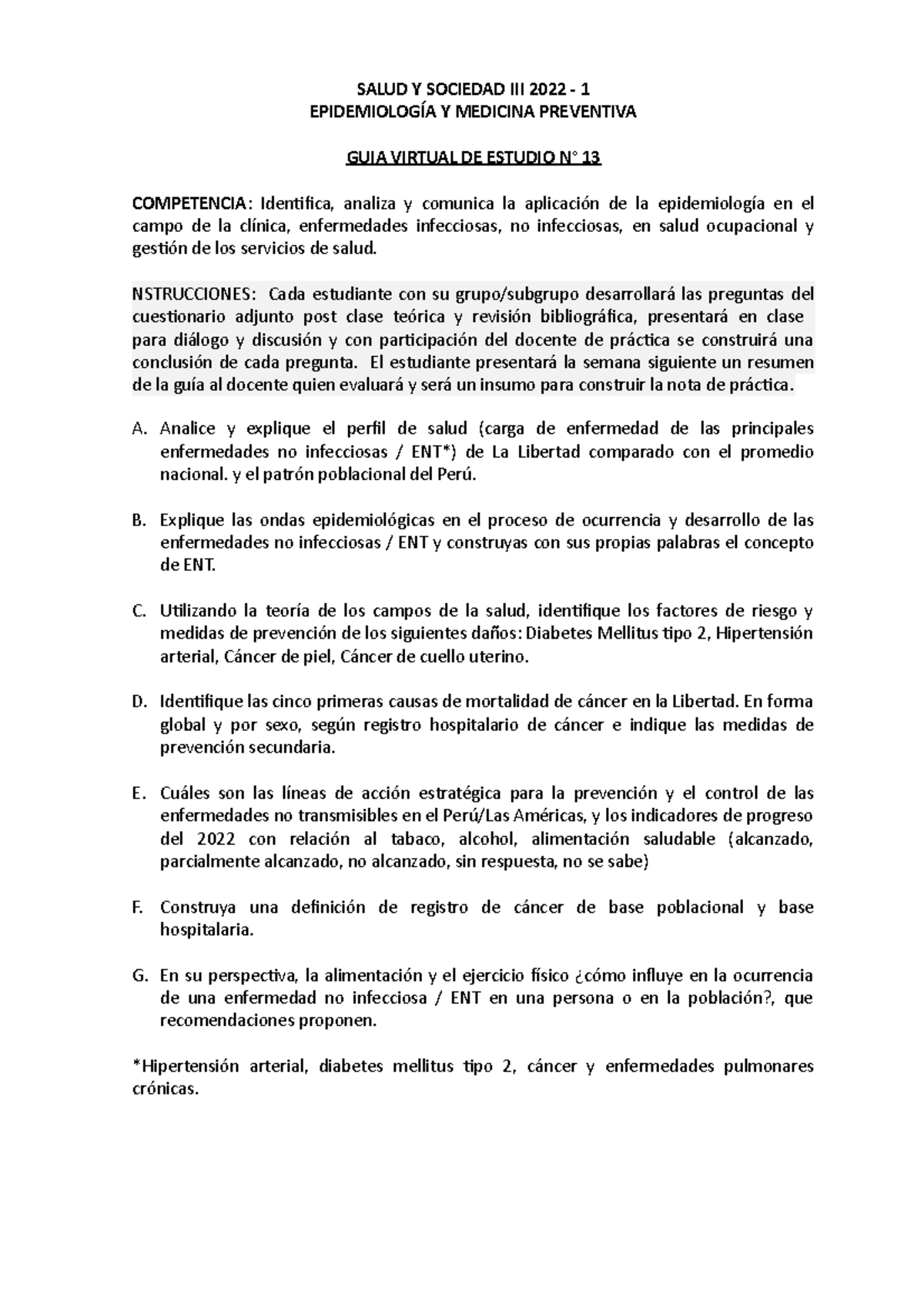 CCS GUÍA Practica 13 Sy S III 2022 - 1 - SALUD Y SOCIEDAD III 2022 - 1 EPIDEMIOLOGÍA Y MEDICINA ...