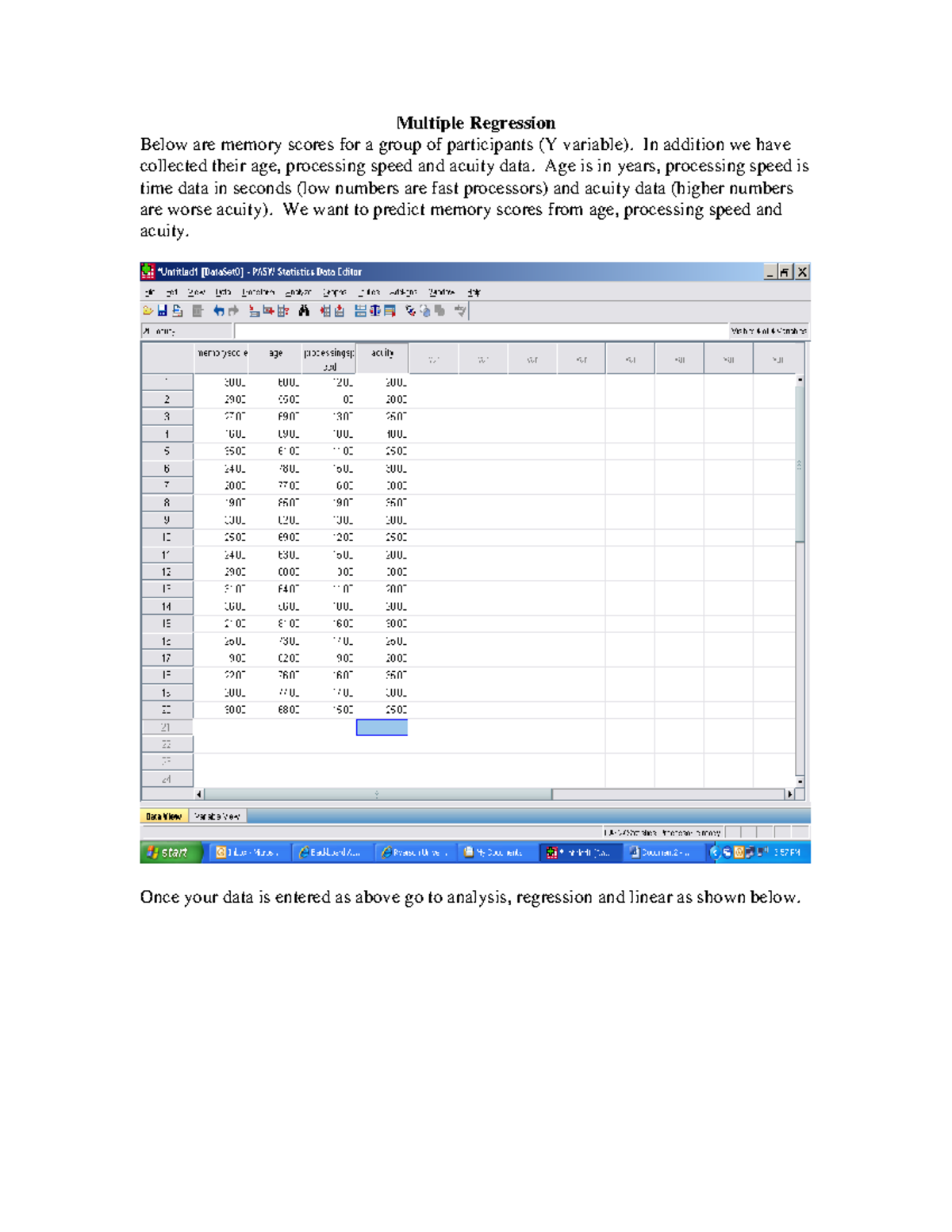 Spss manual for multiple regression. - Multiple Regression Below are ...