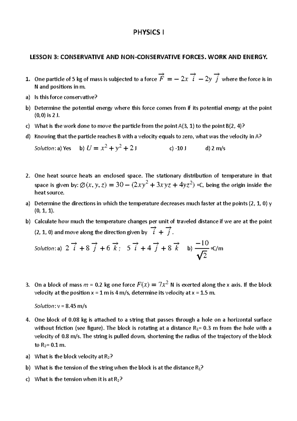 Lesson 3 Conservative fields - PHYSICS I LESSON 3: CONSERVATIVE AND NON-CONSERVATIVE FORCES ...
