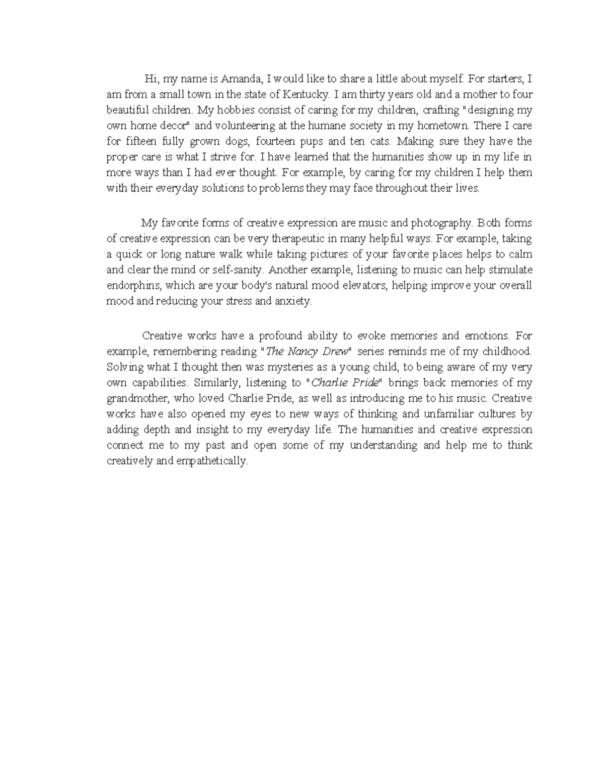 Hi - First initial post for module 1 - Hi, my name is Amanda, I would ...