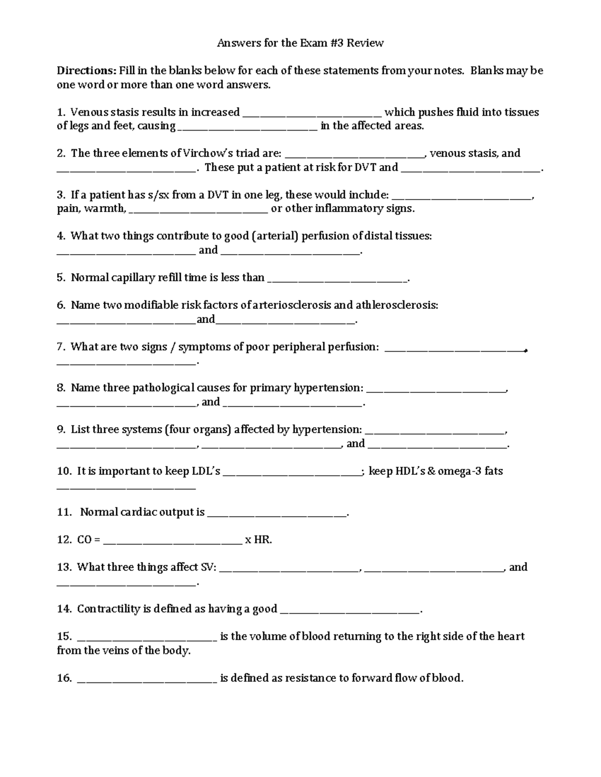 Exam Three Review with Answers - Directions: Fill in the blanks below ...