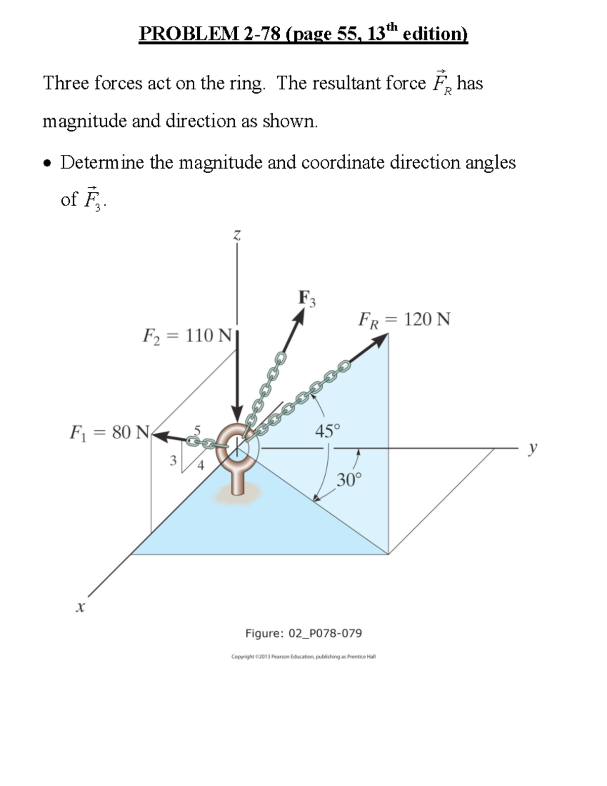 Week 2 extra notes - PROBLEM 2-78 (page 55, 13 edition) Three forces ...