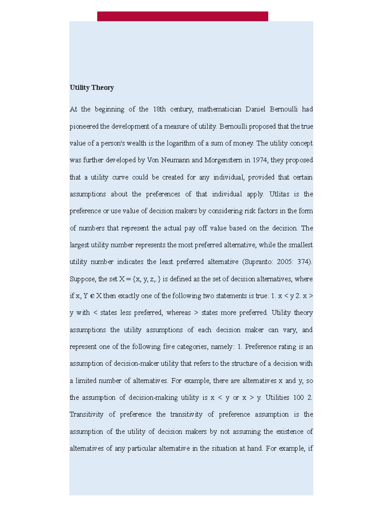 Notes Economics - Utility Theory - Utility Theory At the beginning of ...