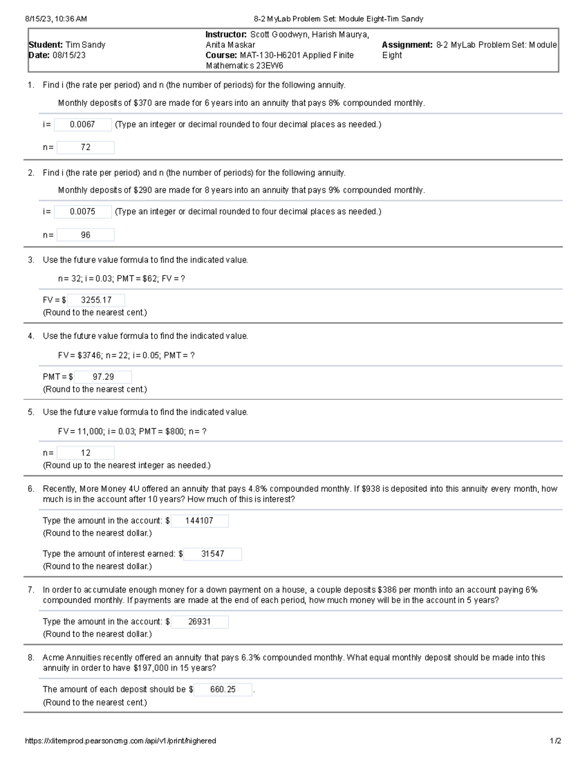 8-2 My Lab Problem Set Module Eight - 8/15/23, 10:36 AM 8-2 MyLab ...