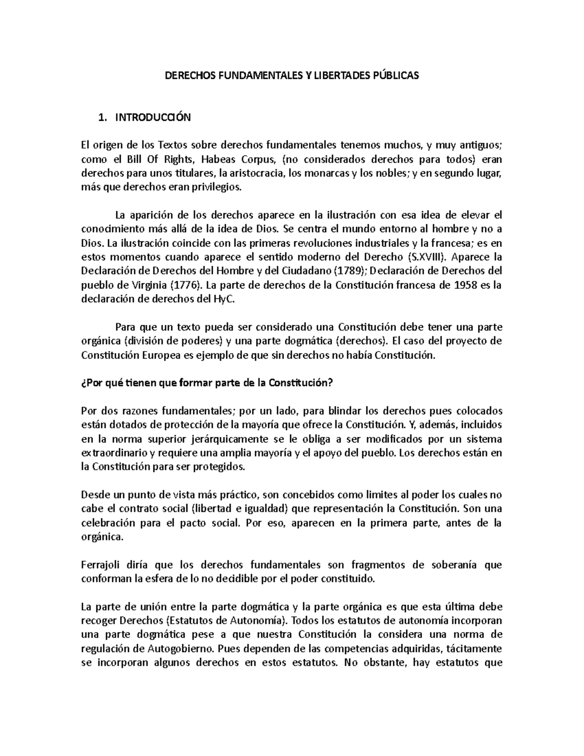 Derechos Fundamentales Y Libertades Públicas Derechos Fundamentales Y