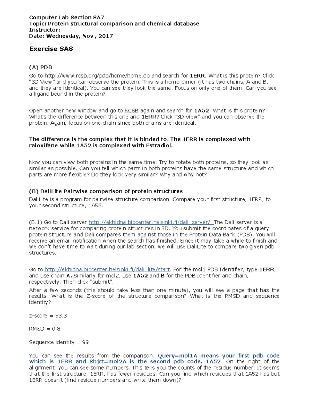 Computer Lab Section SA 7 - Computer Lab Section SA Topic: Protein ...
