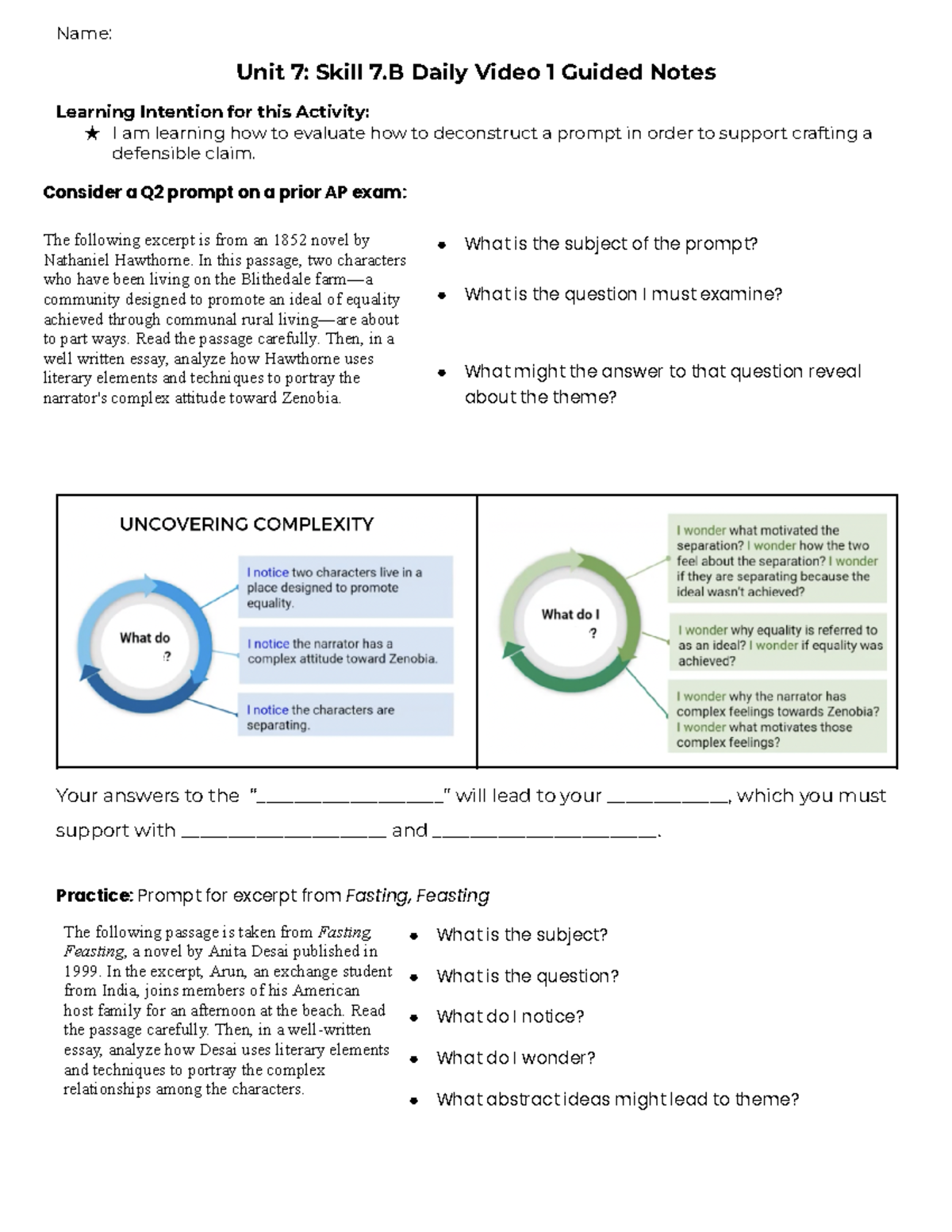 Unit 7 Writing Videos Guided Notes - Name: Unit 7: Skill 7 Daily Video ...