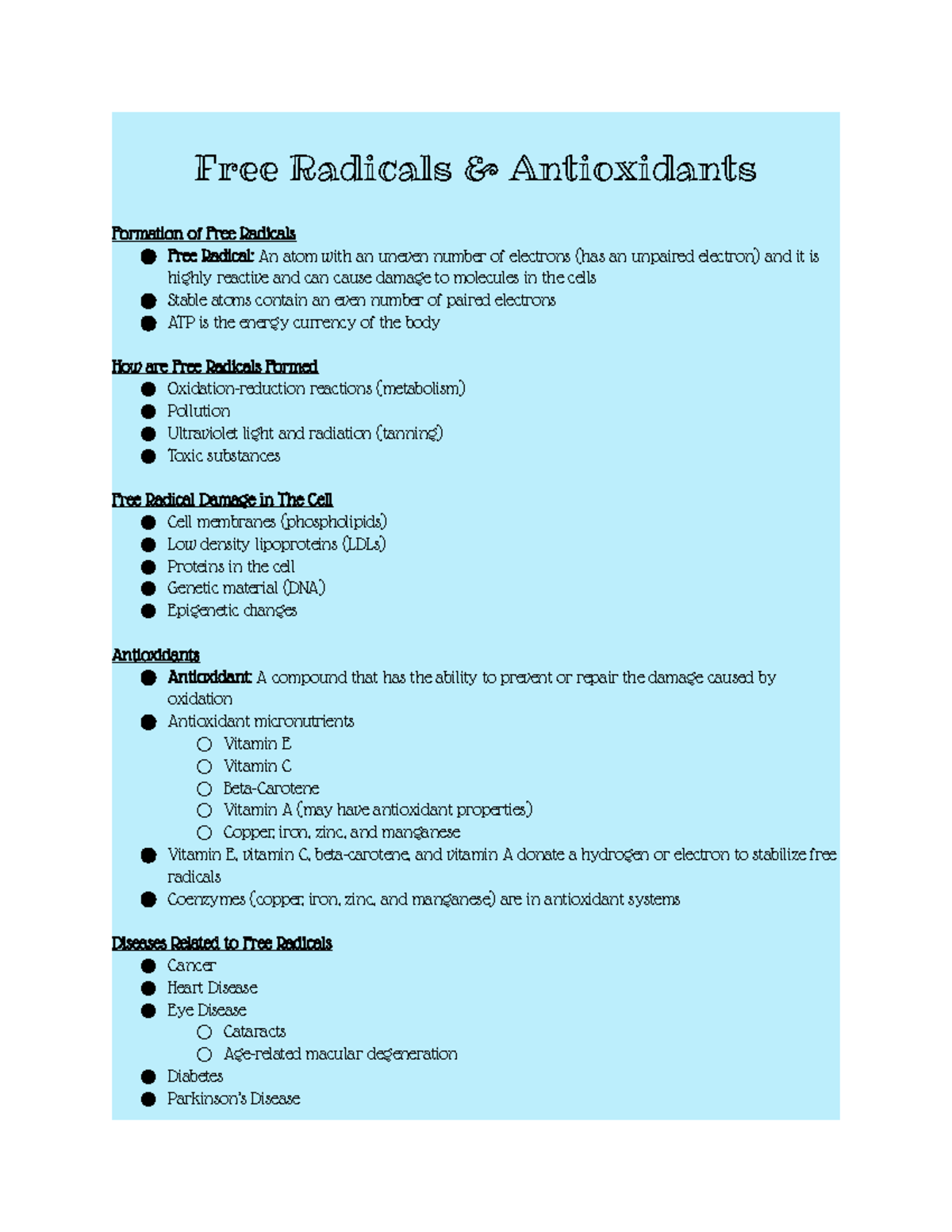 Free Radicals Antioxidants - Free Radicals & Antioxidants Formation of ...