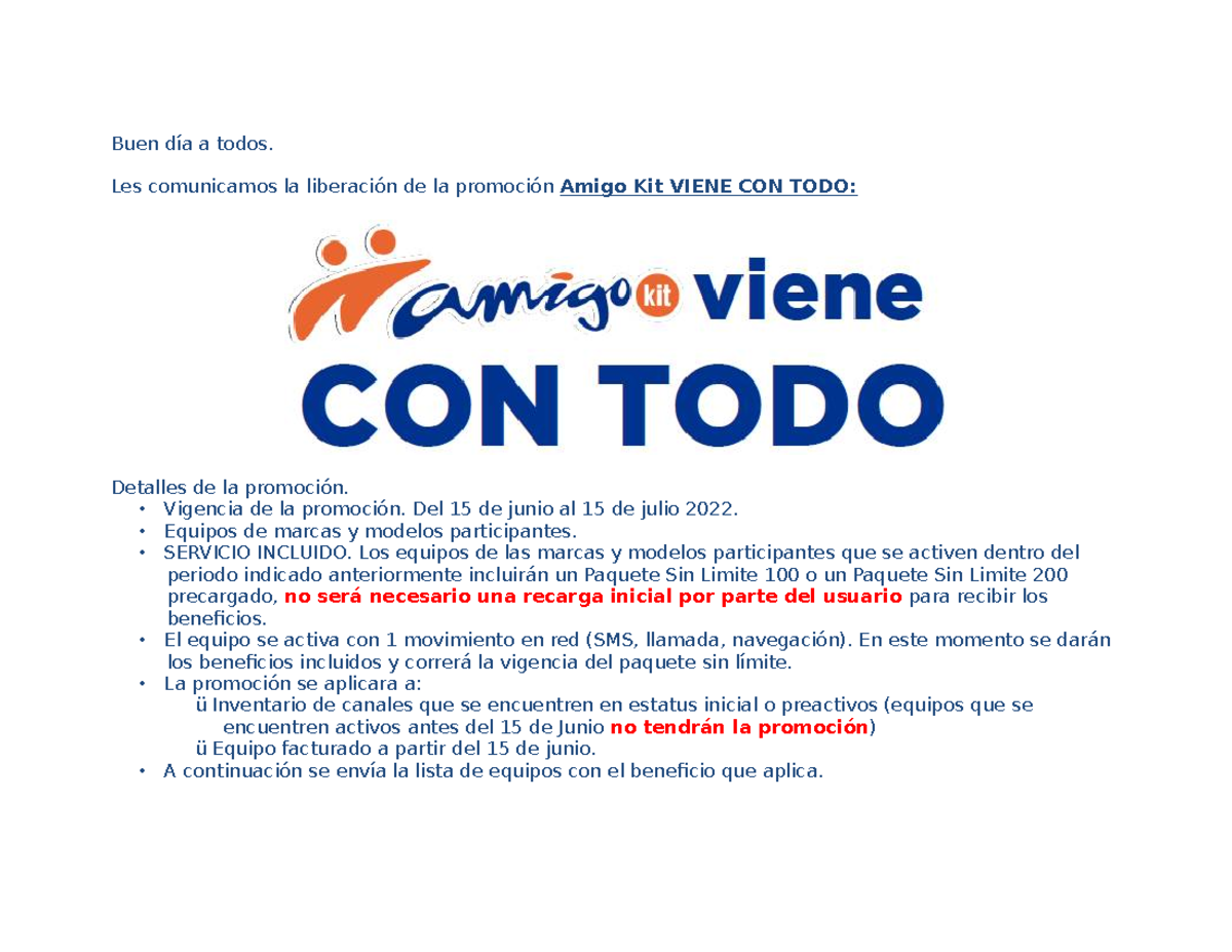 Amigo KIT CON TODO - Buen día a todos. Les comunicamos la liberación de ...