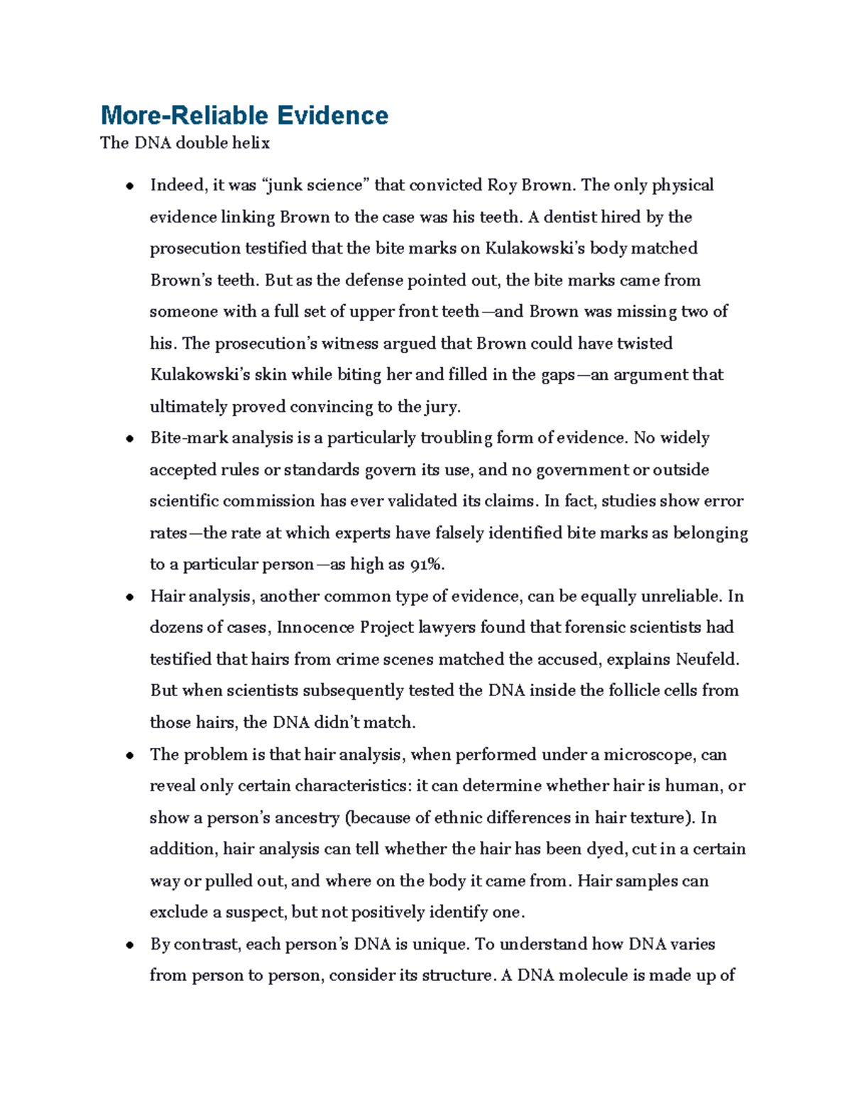 Bio ch. 7.2- More-Reliable Evidence - More-Reliable Evidence The DNA ...