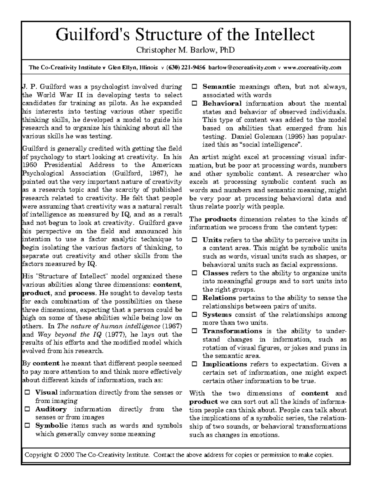 Guilford - J. P. Guilford was a psychologist involved during the World ...