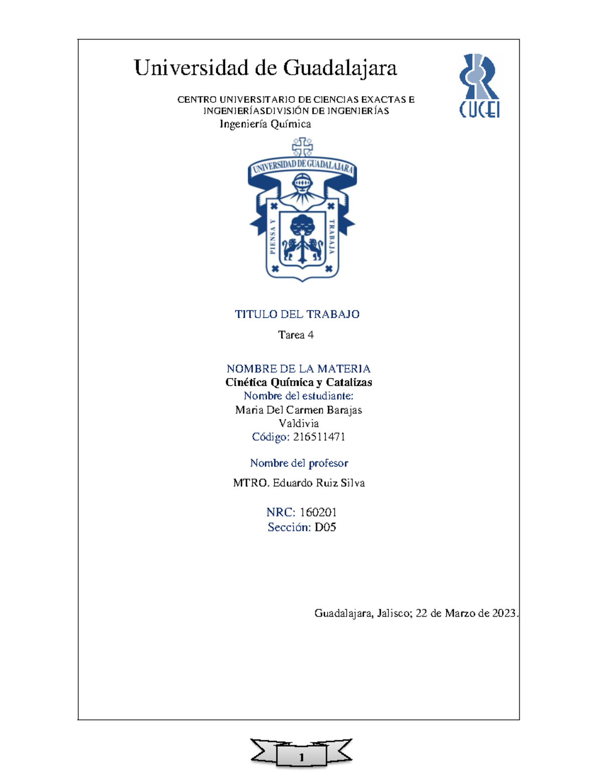 Tarea 4cdjfrehgekjr3r723udw - Universidad de Guadalajara CENTRO ...