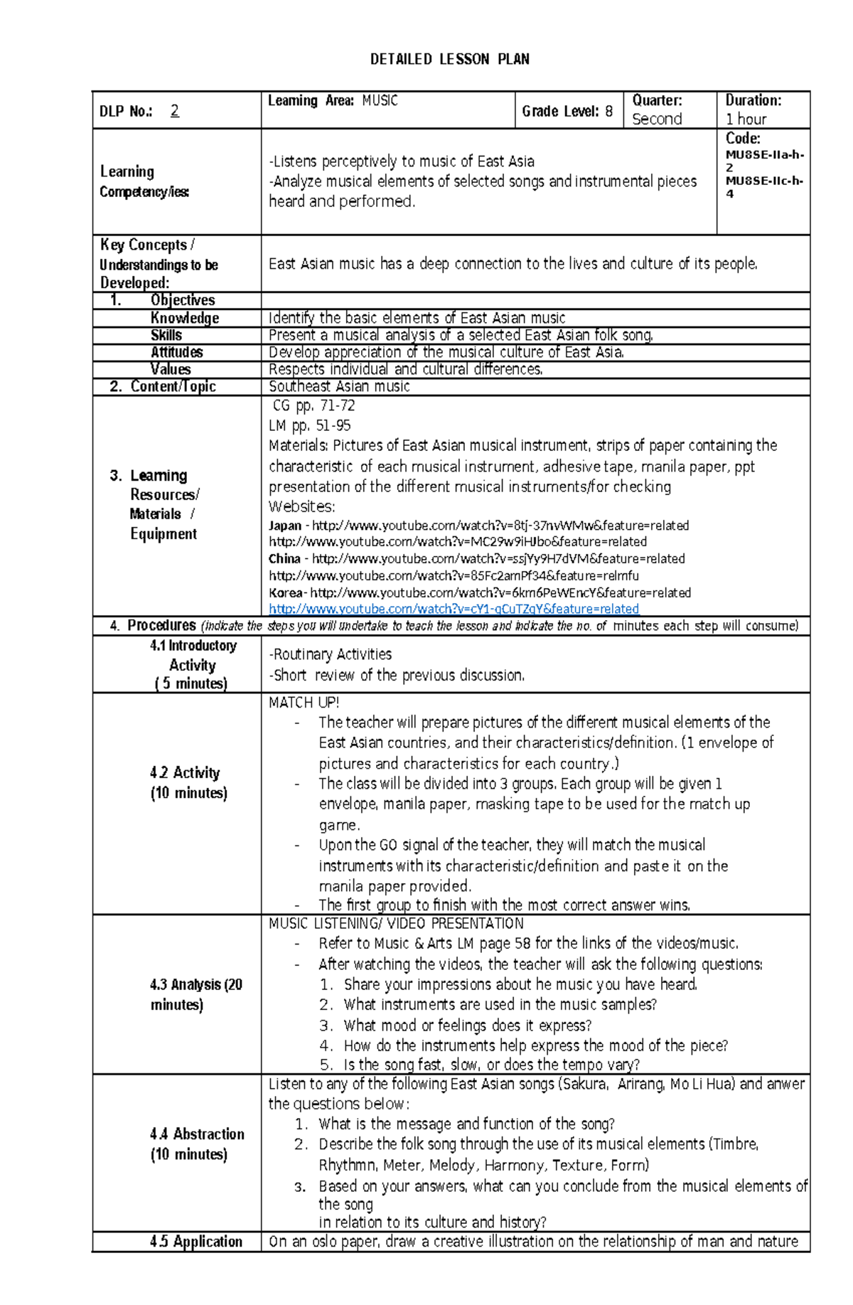 424278634 dlp 2 music 8 2nd quarter - DETAILED LESSON PLAN DLP No.: 2 ...