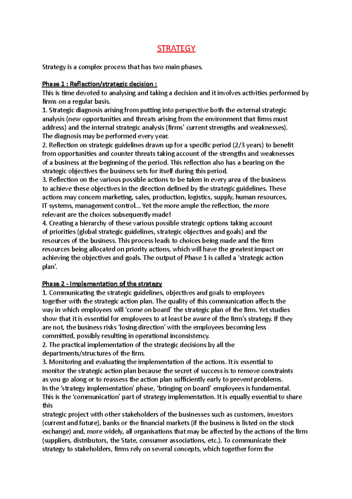 Strategy - Notes de cours 1-10 - STRATEGY Strategy is a complex process ...