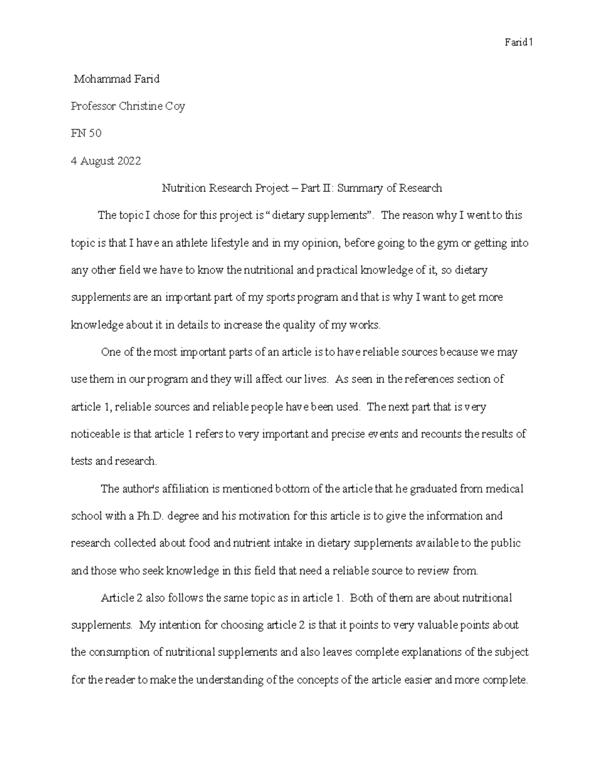 Nutrition Research Project - The reason why I went to this topic is ...