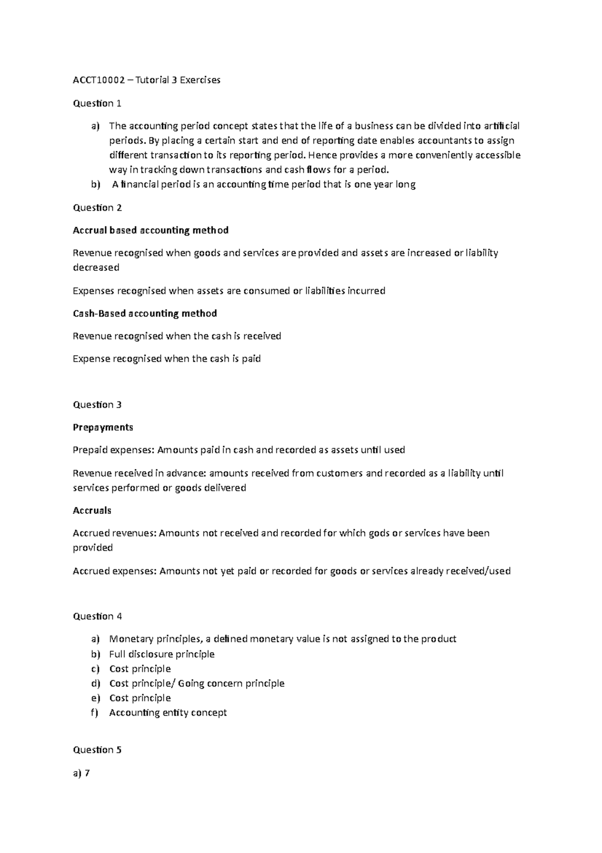 ACCT10002 - Question 1-5 for week 3 tutorial work - Introductory ...
