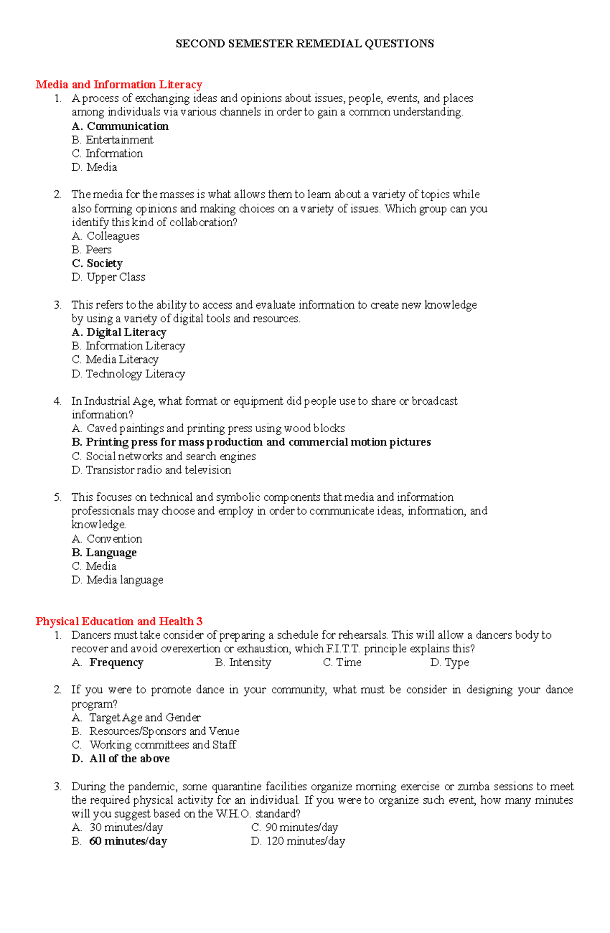 Second Semester Remedial Questions school year 2021-2022 - SECOND ...
