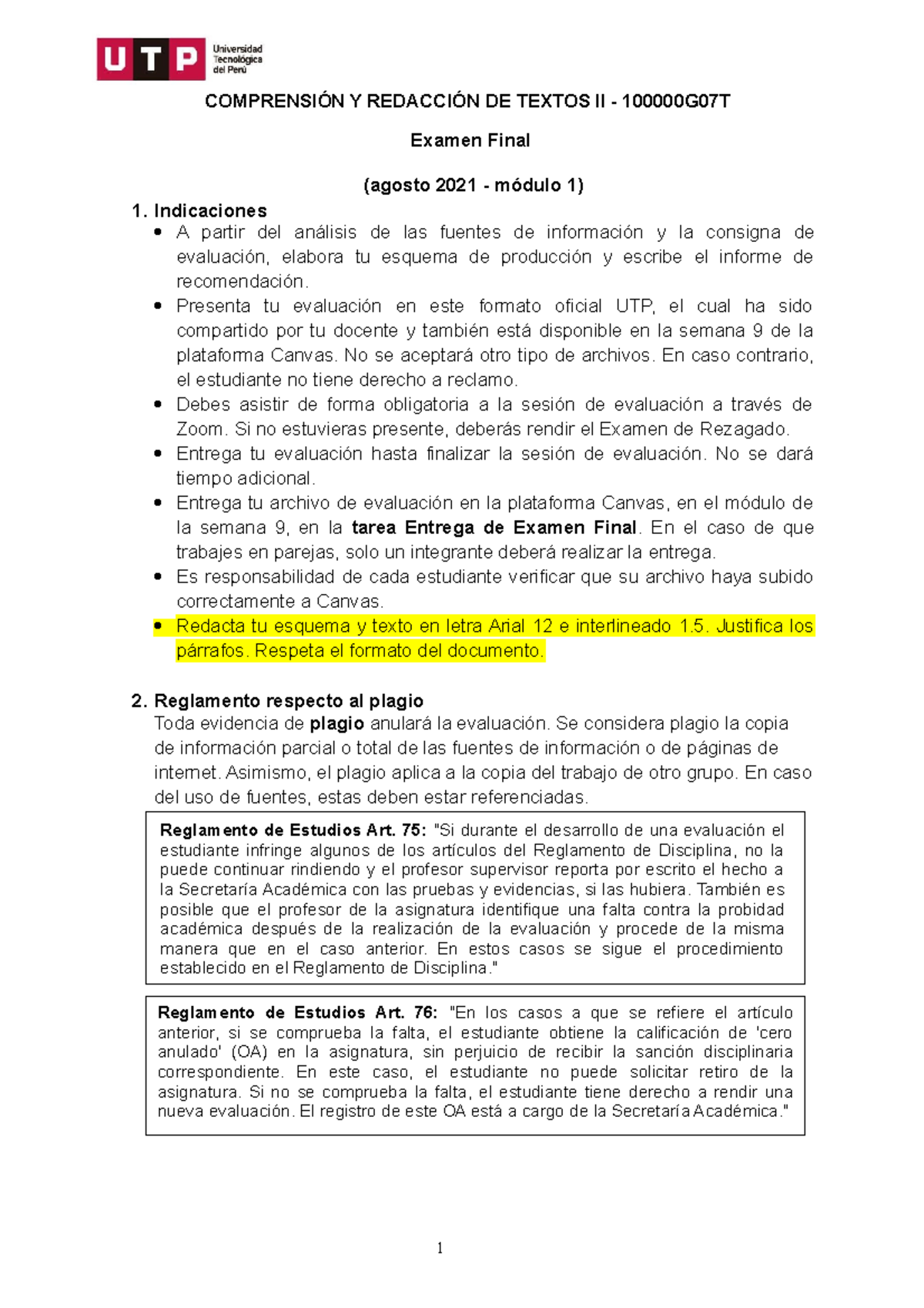 100000 G07T Comprensión Y Redacción DE Textos 2 agosto 2021 formato UTP-1 - COMPRENSIÓN Y ...