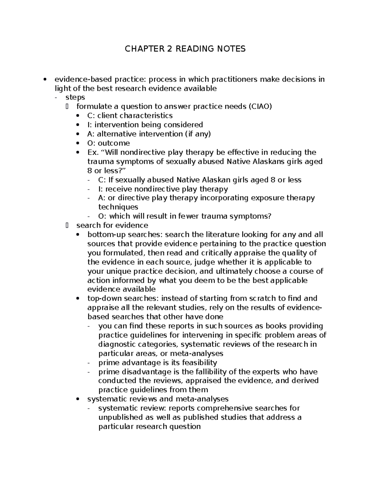 Chapter 2 Reading Notes - CHAPTER 2 READING NOTES evidence-based ...