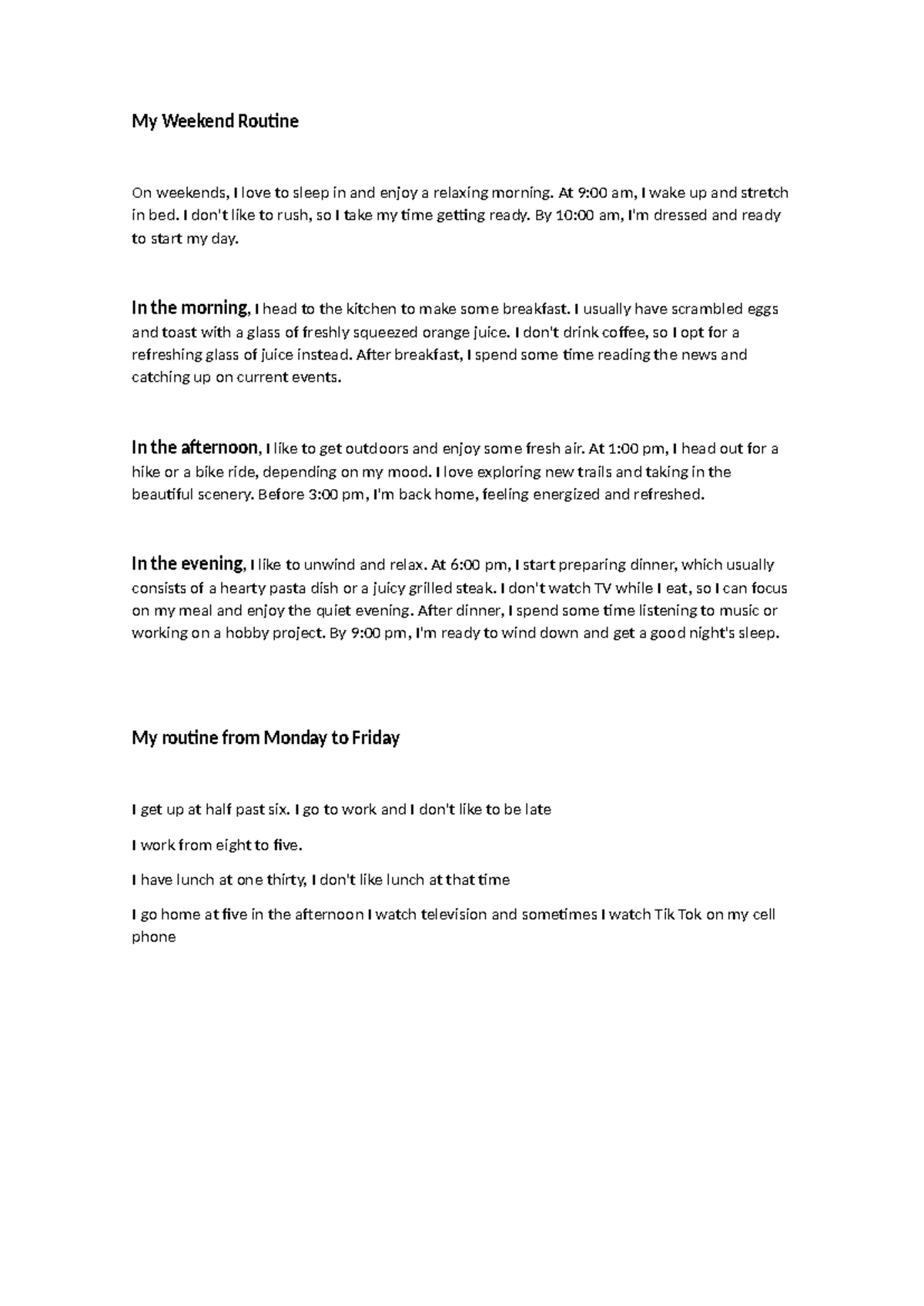 My Weekend Routine 12 - My Weekend Routine On weekends, I love to sleep ...