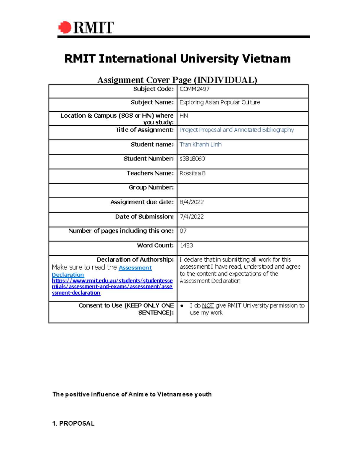 Project Proposal Exploring Asian Pop Culture - RMIT International ...