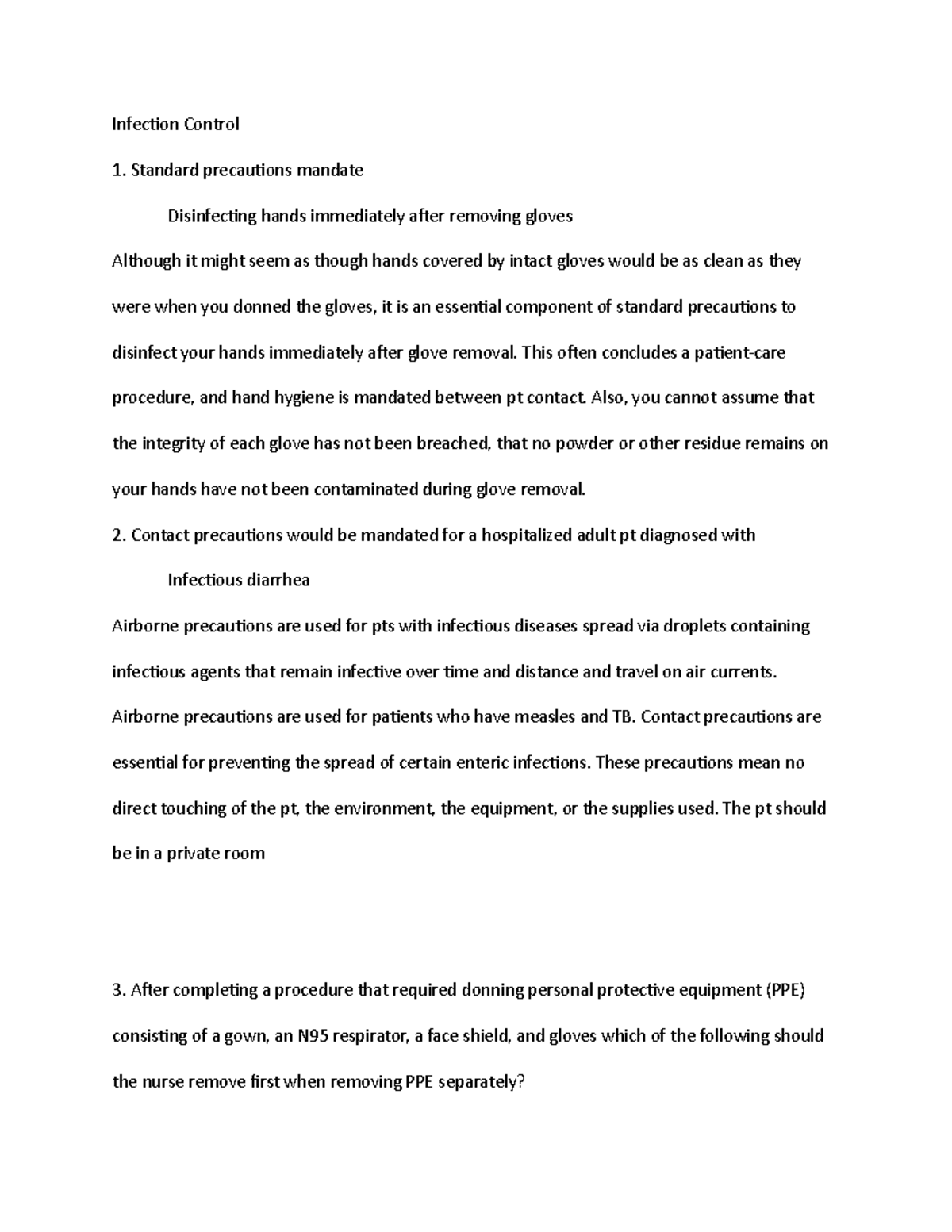 RN Course Work - Infection Control - ATI - Infection Control Standard ...