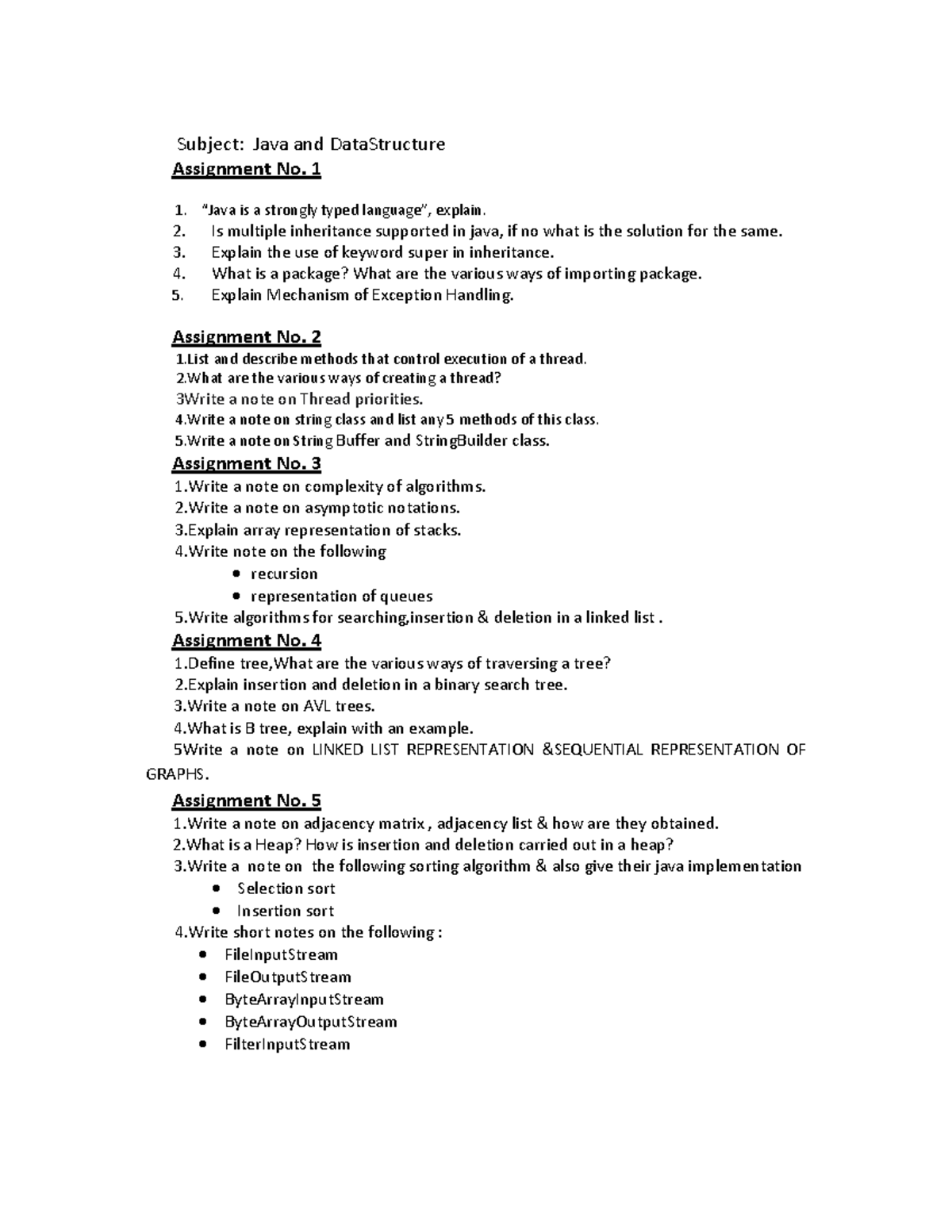 Java and DS Assignments - Subject: Java and DataStructure Assignment No ...