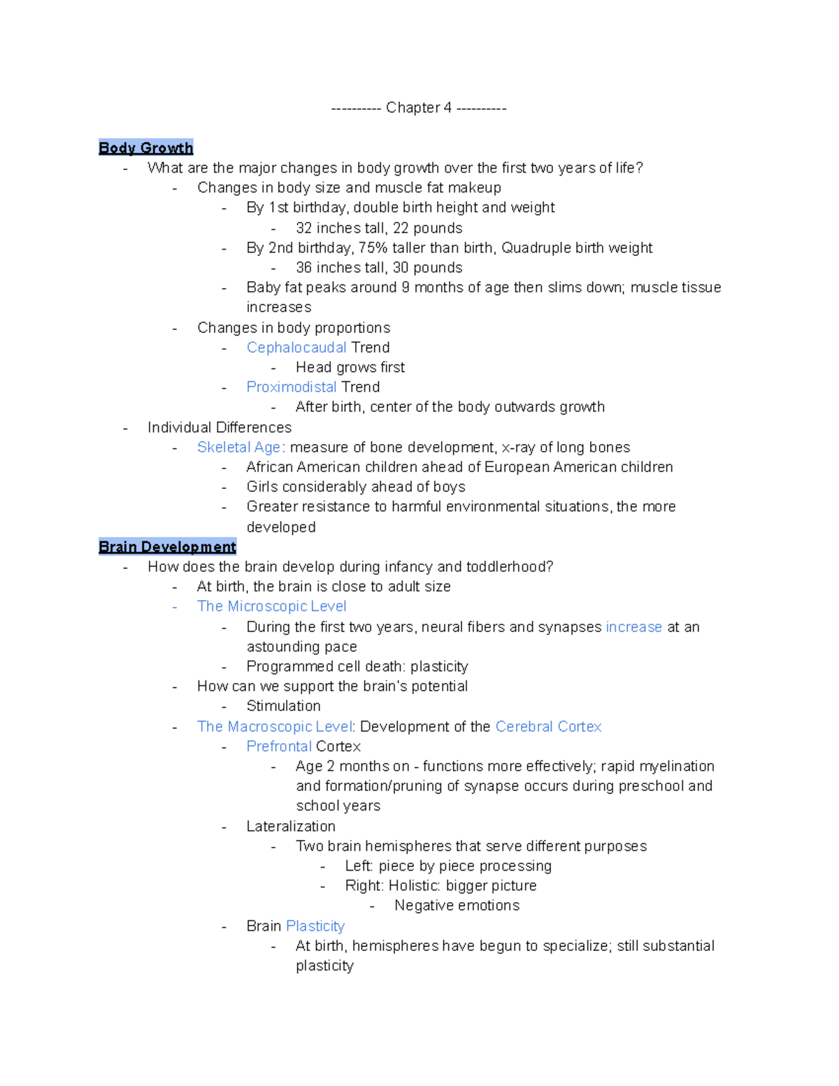 Ch 4,5,6 Dev Psych - Chapters 4, 5, and 6 Notes - Chapter 4 - Body ...