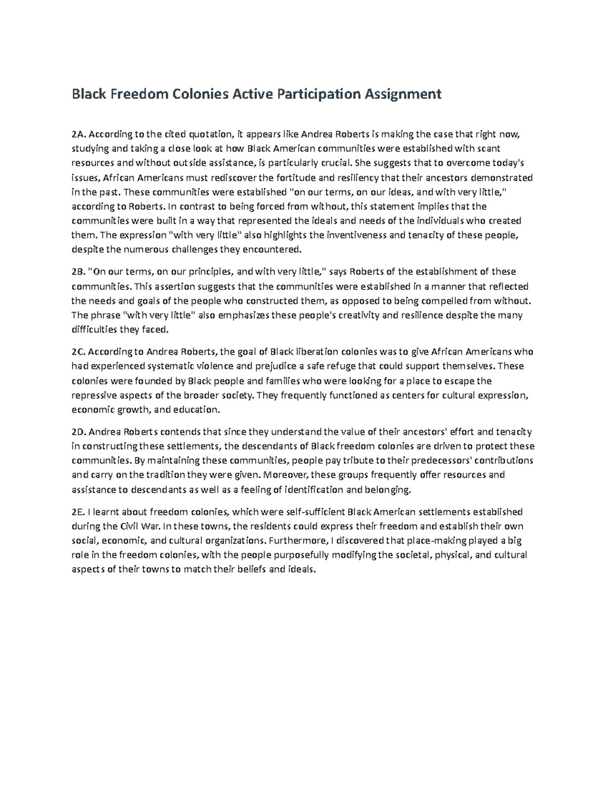 Black Freedom Colonies Active Participation Assignment - Copy ...