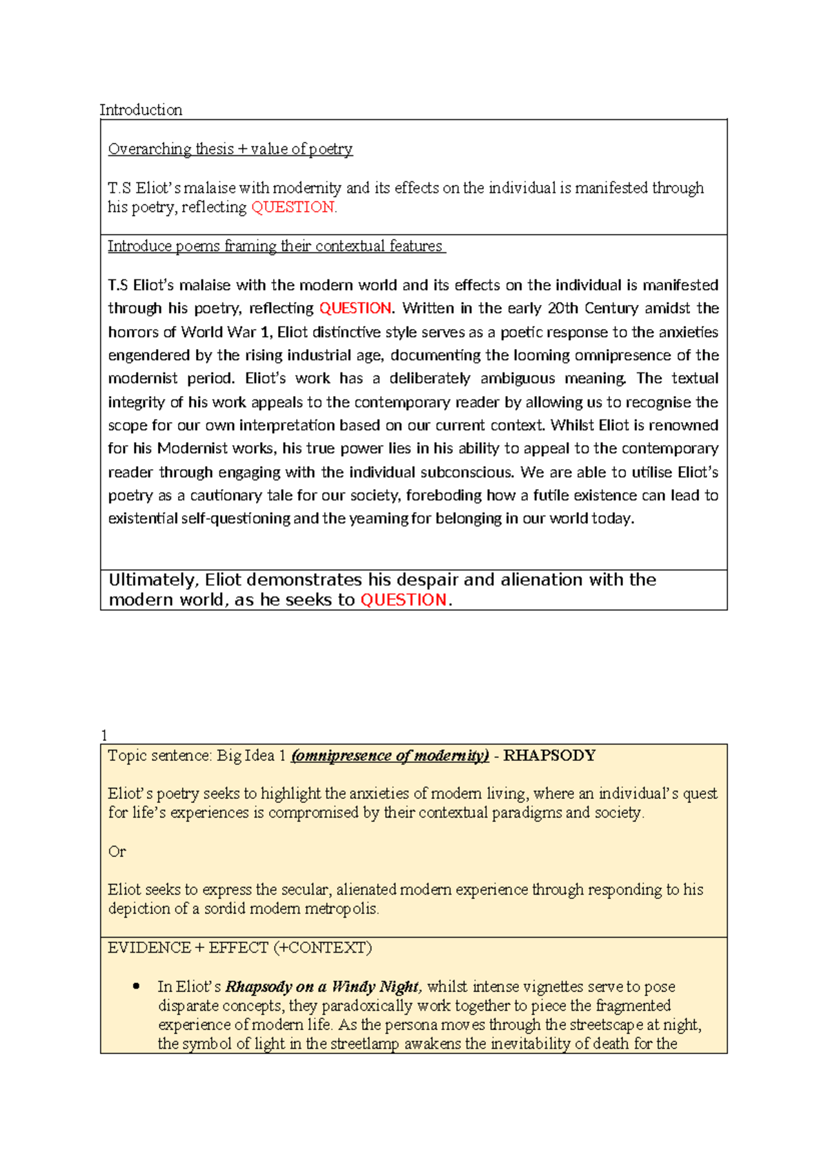 Mod B Essay plans - Introduction Overarching thesis + value of poetry T ...