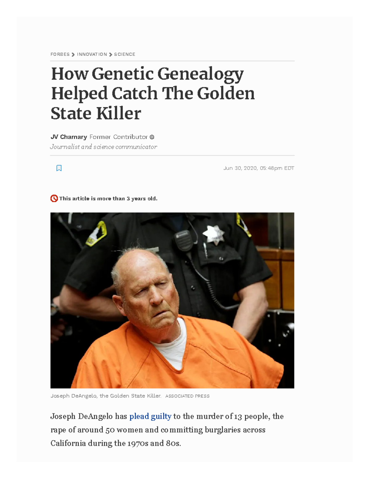 Forbes-How Genetic Genealogy Helped Catch The Golden State Killer ...