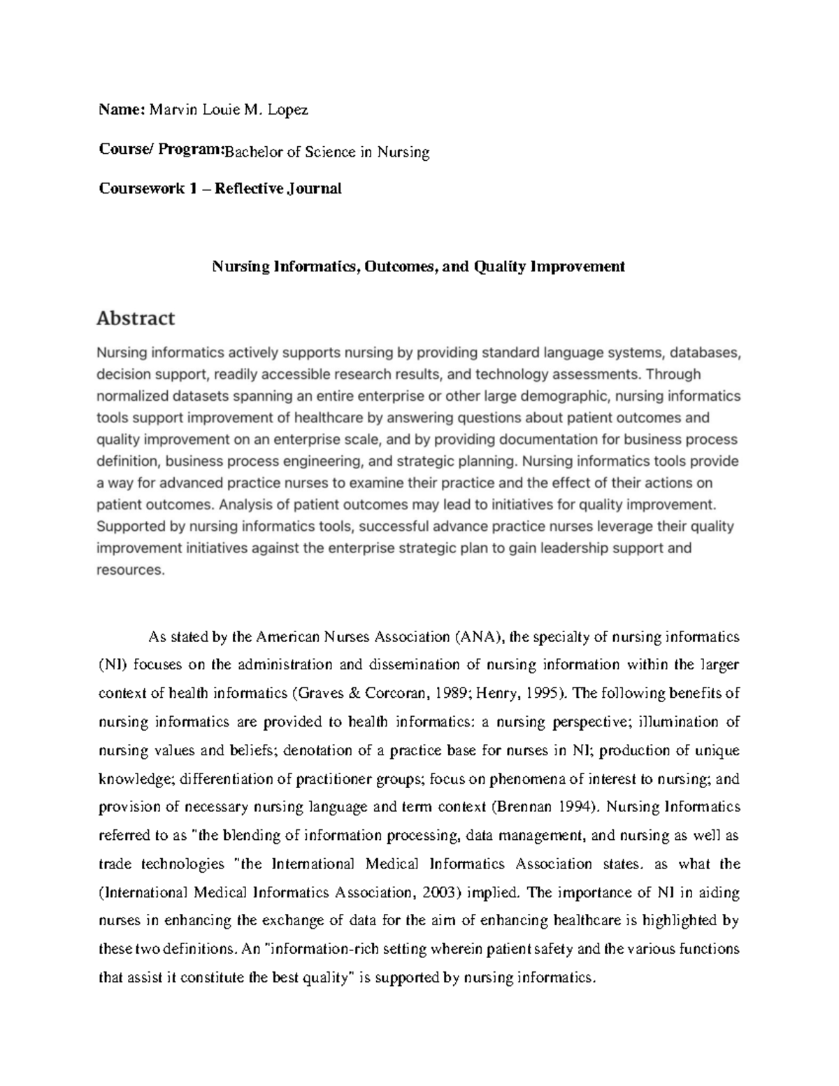 Lopez, Marvin Louie M-CW1 - Name: Marvin Louie M. Lopez Course/ Program ...
