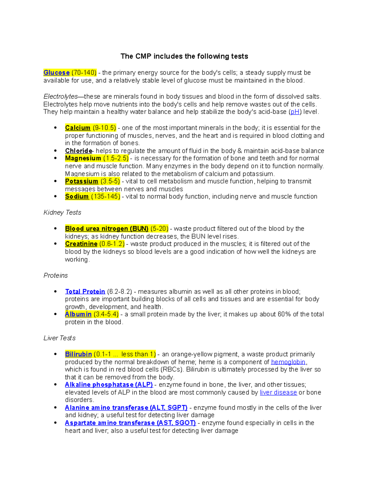 Nursing Lab Values Explained - The CMP includes the following tests ...
