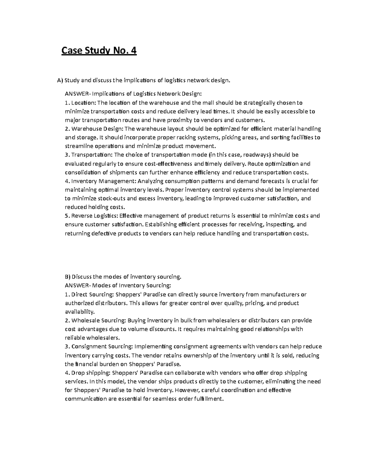 CASE Study 4 - notes - Case Study No. 4 A) Study and discuss the ...