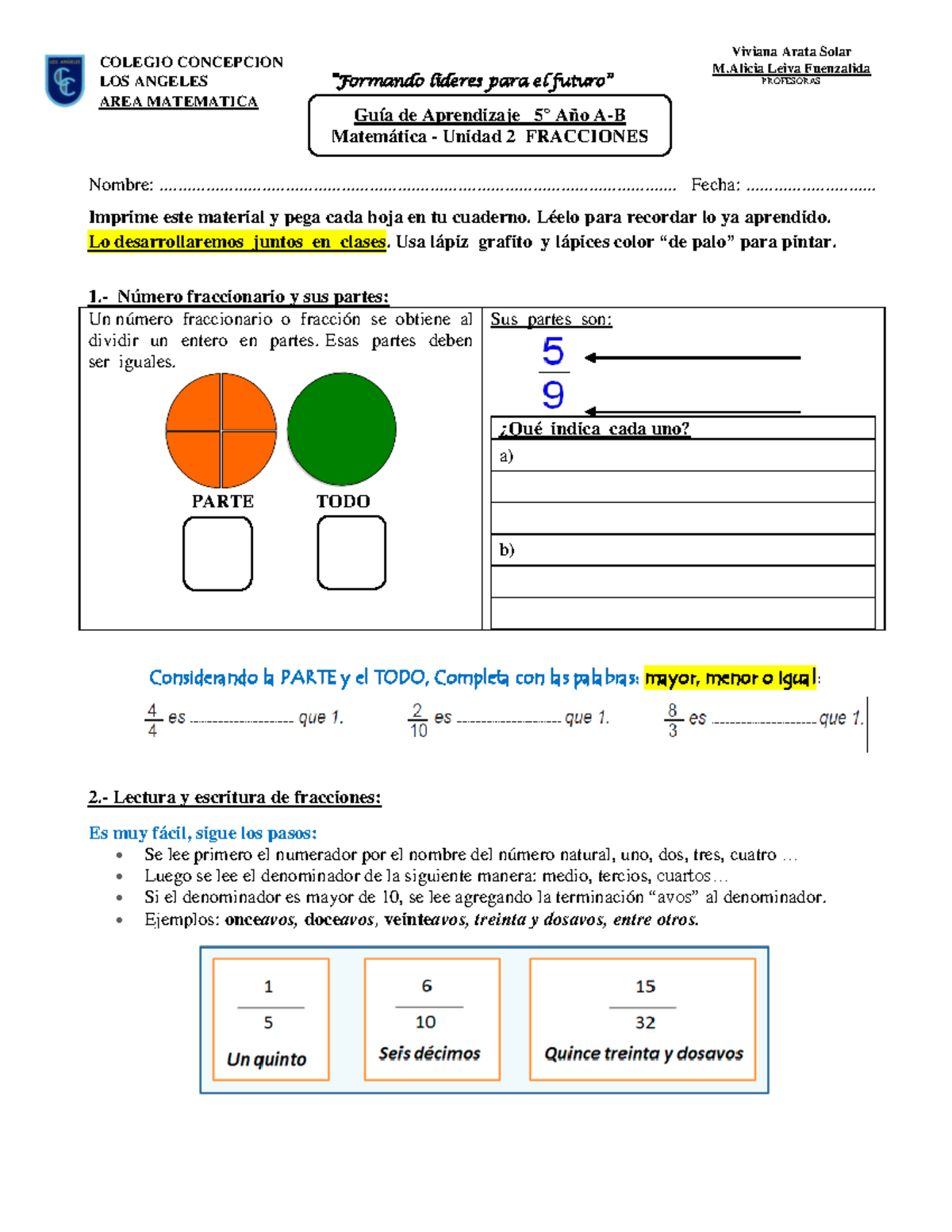 5to-basico-fracciones - COLEGIO CONCEPCION LOS ANGELES