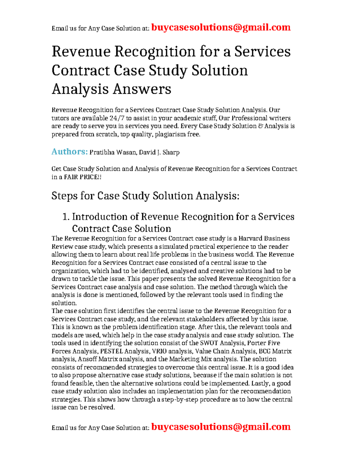 Case Solution Revenue Recognition for a Services Contract - Revenue ...
