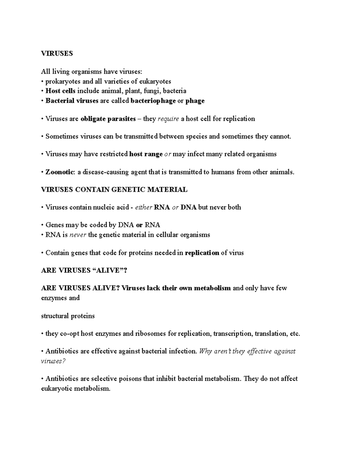 Bio18 - book notes for exams - VIRUSES All living organisms have ...