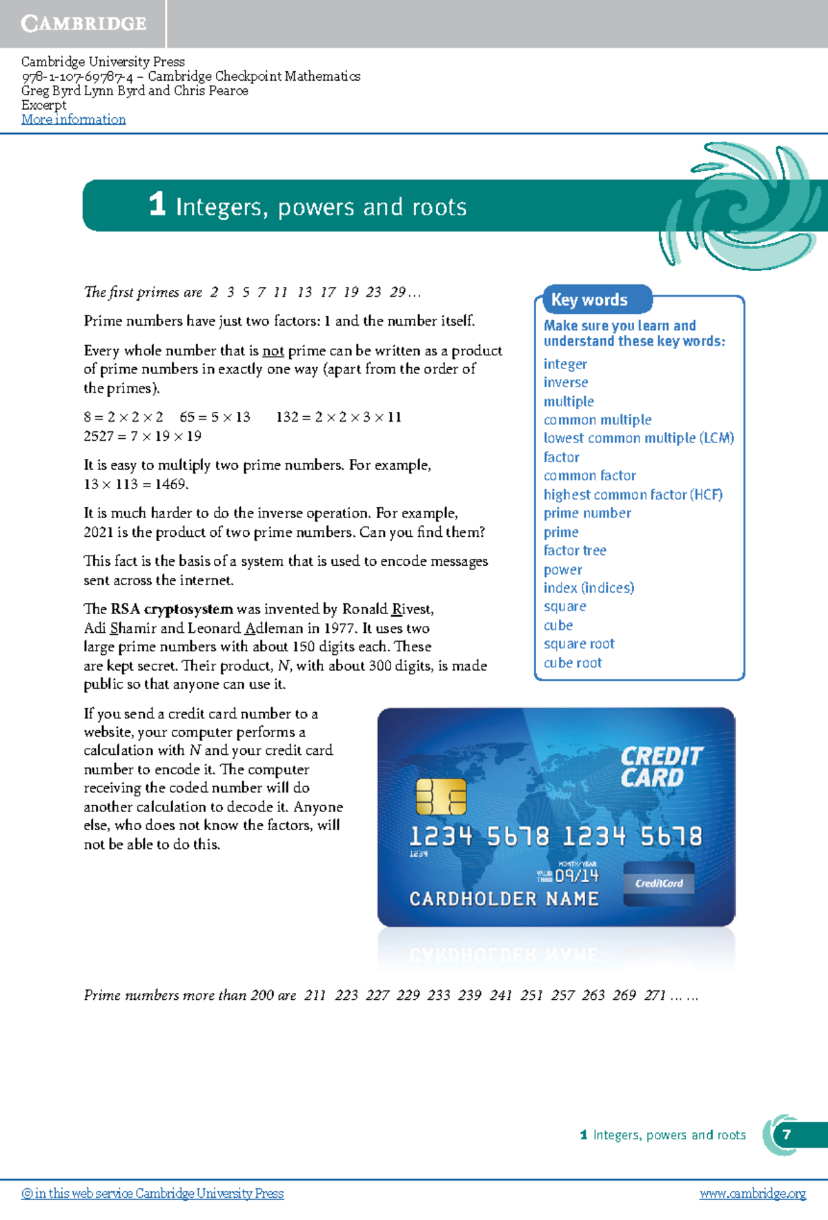 Integers, powers and roots - .. Prime numbers have just two factors: 1 ...