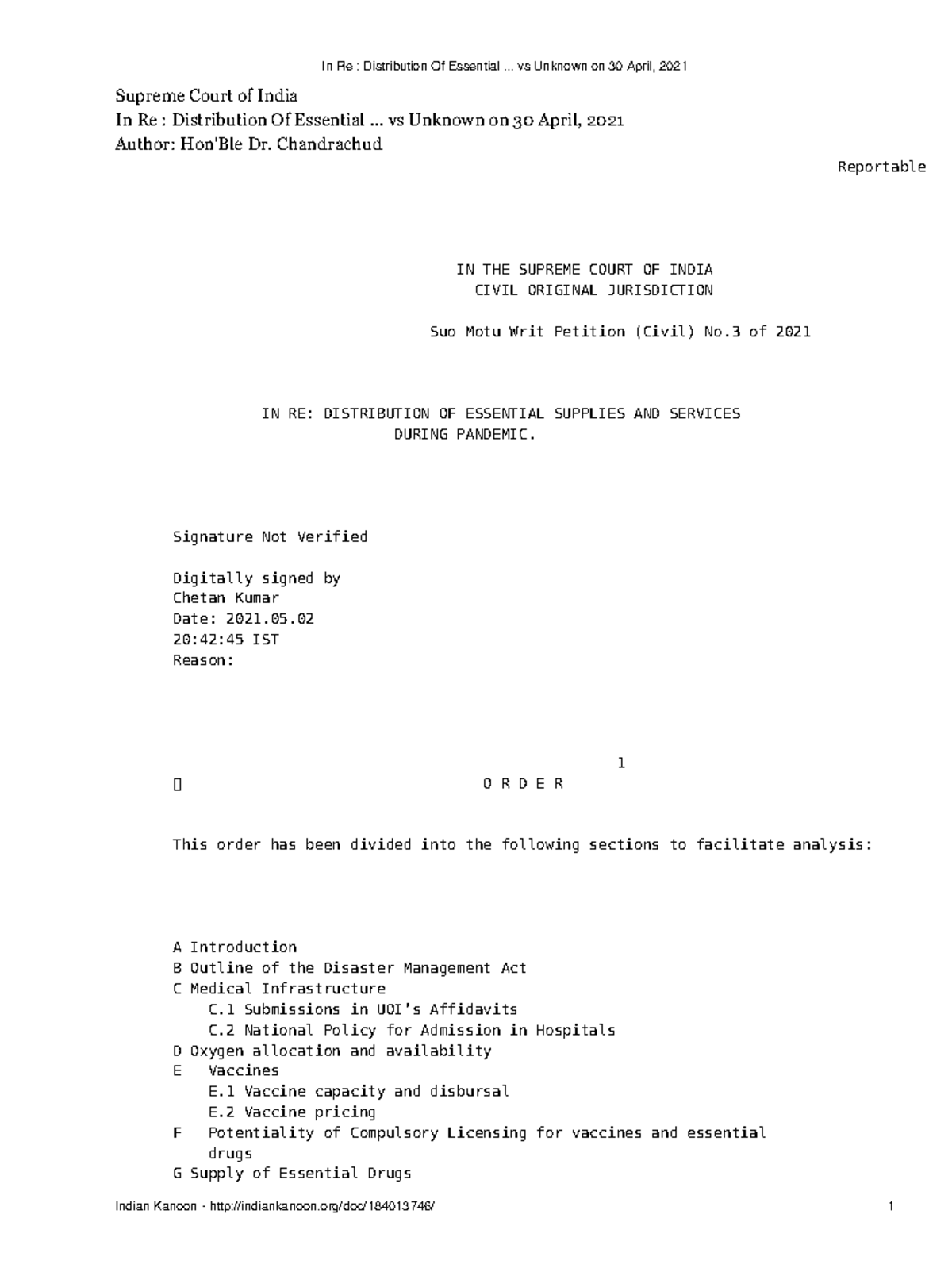 In Re Distribution Of Essential vs Unknown on 30 April 2021 - Supreme ...