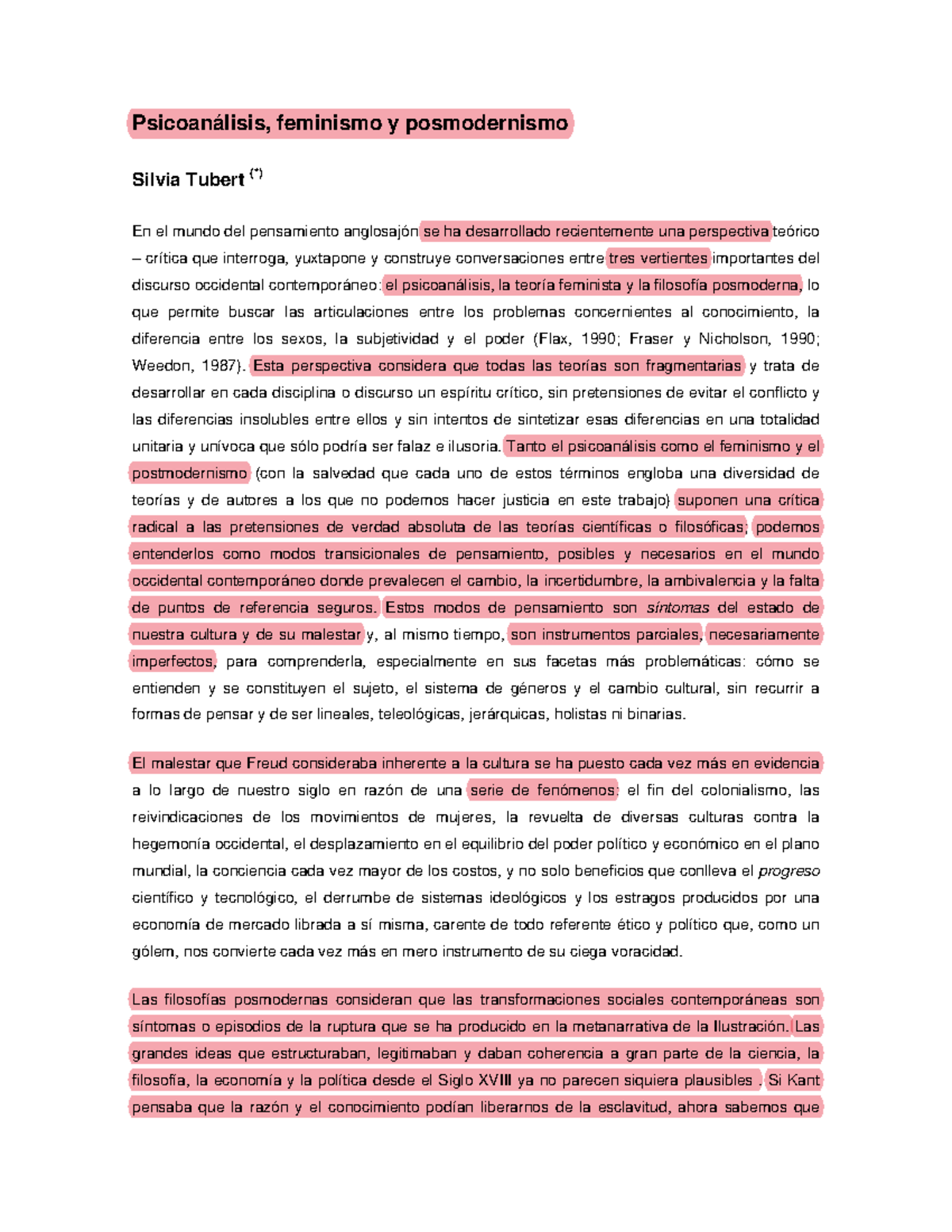 Tubert, Silvia - Psicoanálisis, feminismo y posmodernismo ...