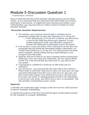 ACC 125 Module 1 Discussion Question 2 - Module 2 Discussion Question 1 54 54 unread replies. 77 ...