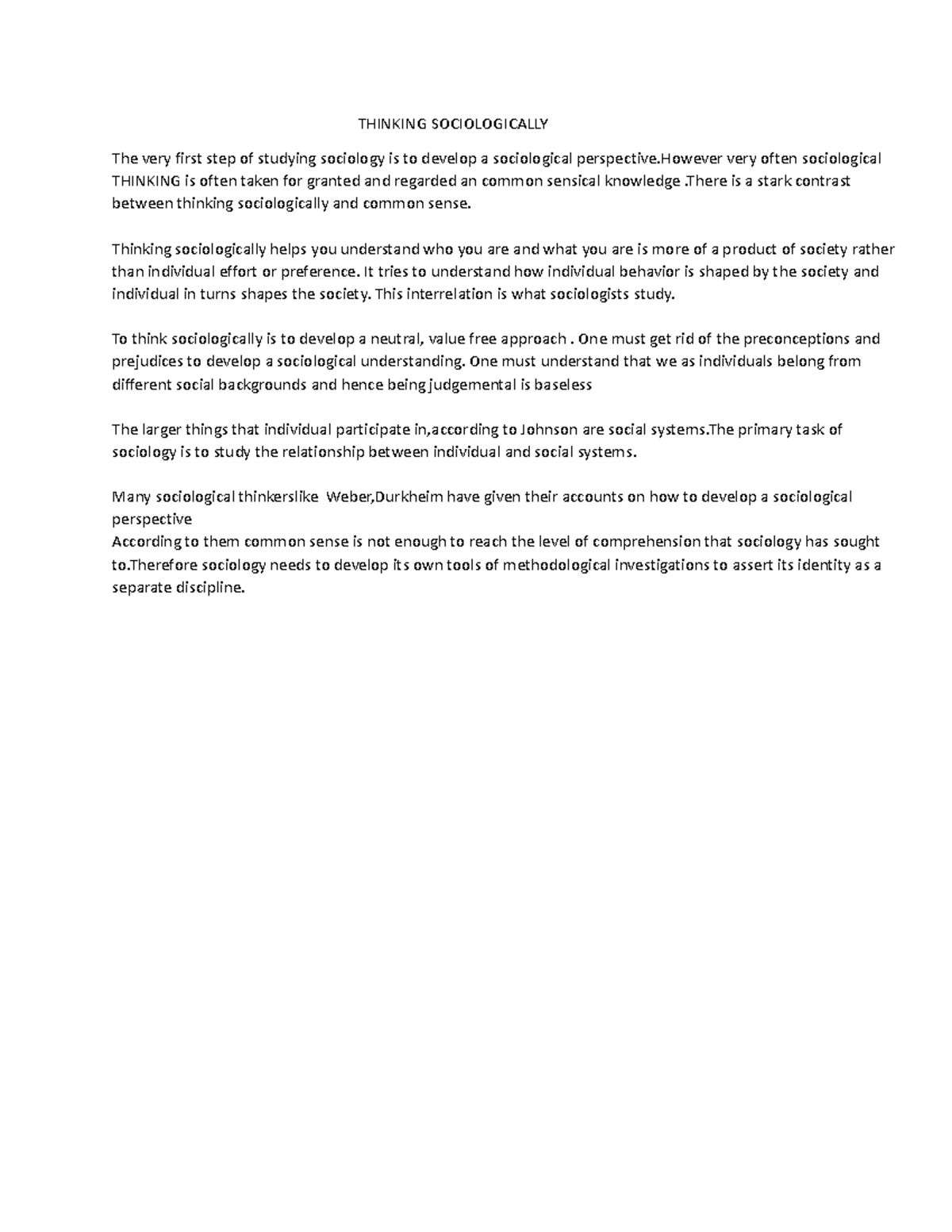 Thinking Sociologically - THINKING SOCIOLOGICALLY The very first step ...