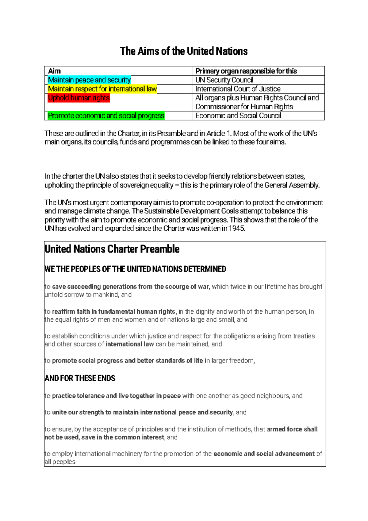 UN Aims Analysis - un aims for global politics - The Aims of the United ...