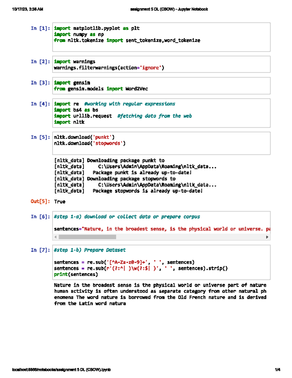 Dl-assgn 5 (CBOW) - Artificial intelligence concept - computer engineering - Studocu